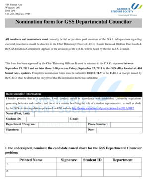 Fillable Online Nomination form for GSS Departmental Councilor ...