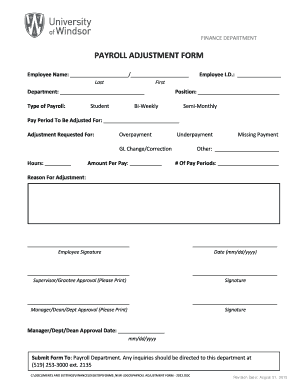 Fillable Online PAYROLL ADJUSTMENT FORM Fax Email Print - pdfFiller