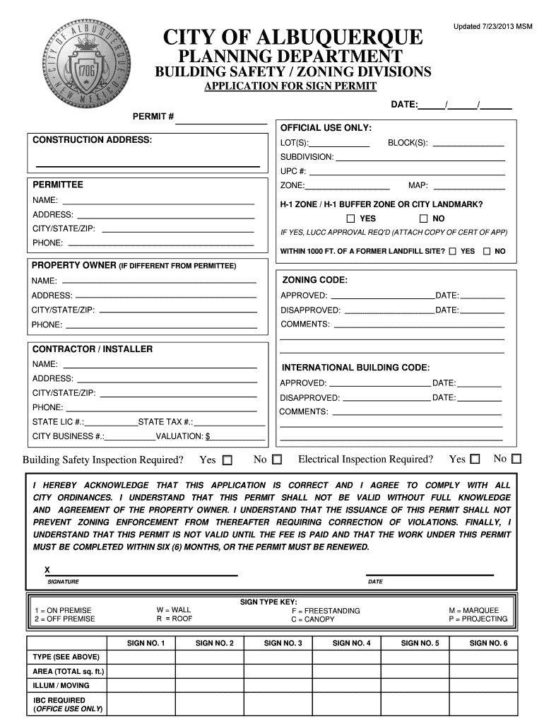 NM Application for Sign Permit - City Form - Fill Online, Printable ...