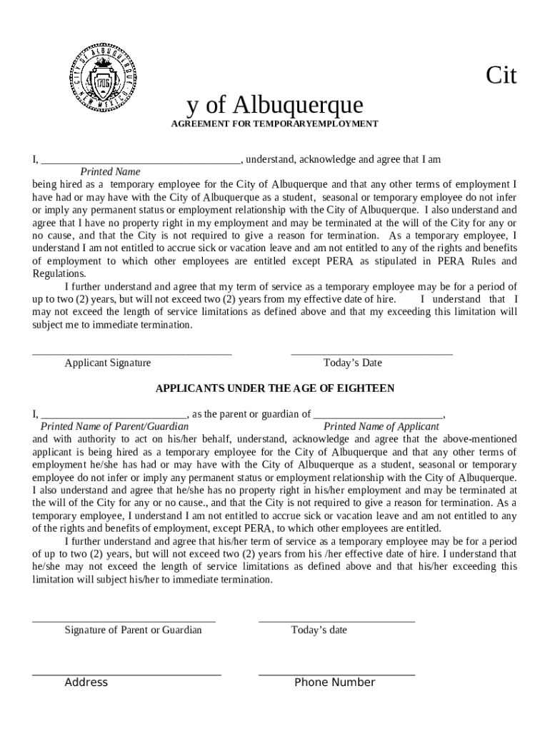 agreement for temporaryemployment - City of Albuquerque Doc Template ...