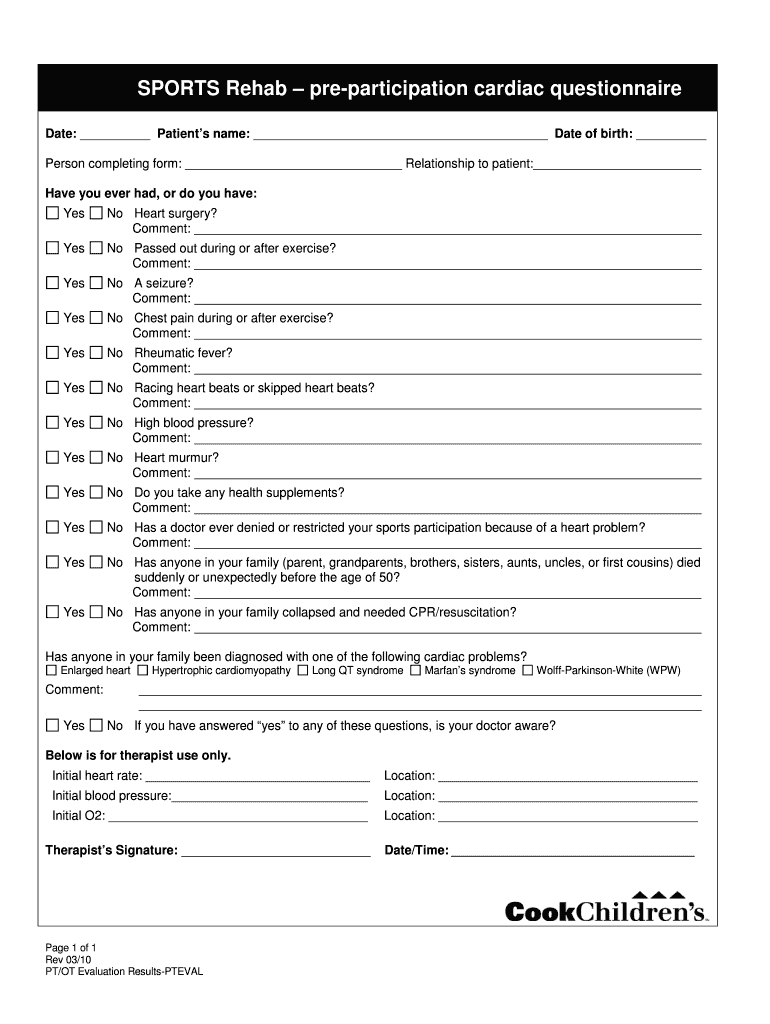 Fillable Online Pre-Participation Cardiac Questionnaire Fax Email Print ...