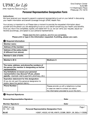 Fillable Online Personal Representative Designation Form - UPMC Health ...