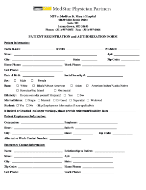 Fillable Online Patient Registration and Authorization Form - MedStar ...