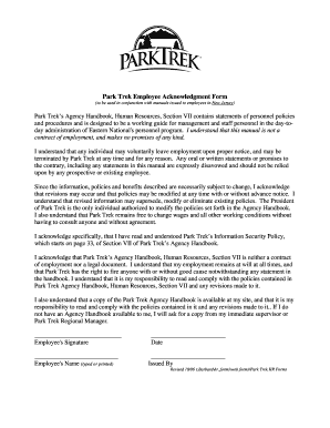 Fillable Online Park Trek Employee Acknowledgment Form - Eastern ...