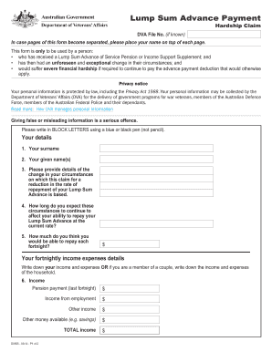 Fillable Online dva gov D0555 Lump Sum Advance Payment Hardship Claim ...