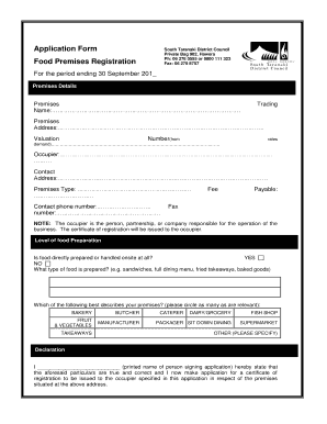 Fillable Online Application Form Food Premises Registration - South ...