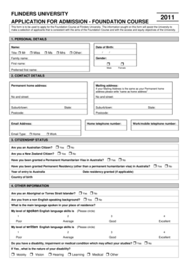 Fillable Online flinders edu DOMESTIC STUDENT - ADMISSIONS APPLICATION FORMS TEMPLATE - flinders ...