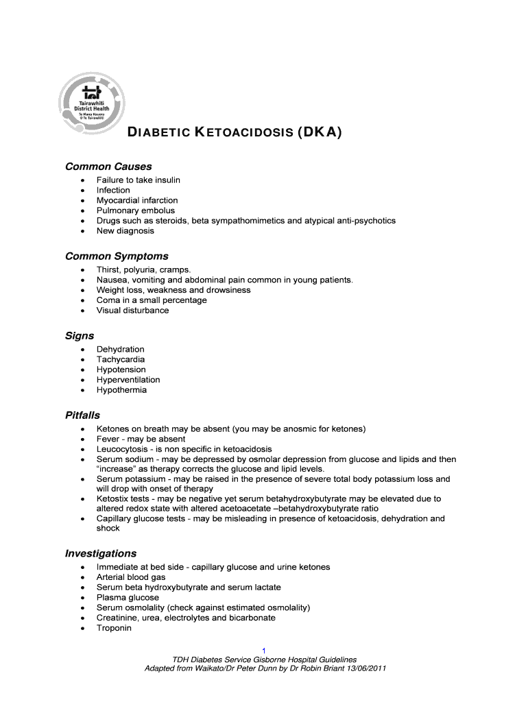 Fillable Online DIABETIC KETOACIDOSIS (DKA) Fax Email Print - pdfFiller