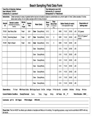Fillable Online Beach Sampling Field Data Form - Methuen Fax Email ...