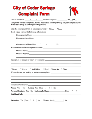 Fillable Online Date of complaint // Time of complaint am Fax Email ...