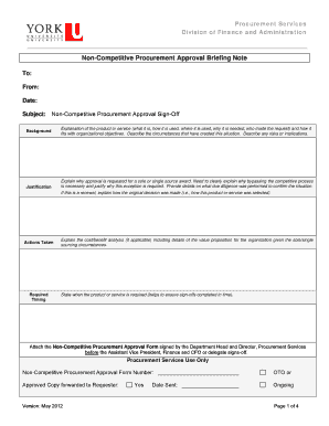 Non-Competitive Procurement Approval Form - Blank Fillable Template ...