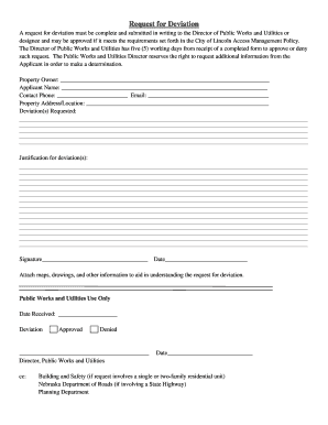 Fillable Online lincoln ne Access Management Policy Deviation Request ...