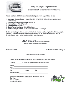 Fillable Online lincoln ne StarTran "Big Red Express" 2013 Season ...