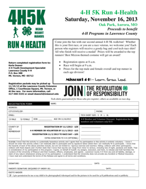 Fillable Online extension missouri 4-H 5K Run 4-Health - University of ...