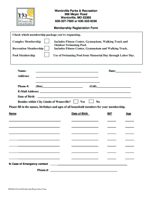 Fillable Online wentzvillemo Recreation Center Membership Registration ...