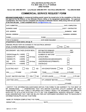 Fillable Online stillwater COMMERCIAL SERVICE REQUEST FORM - the City ...