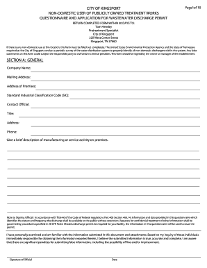 Fillable Online Questionnaire and Application for Wastewater Discharge ...