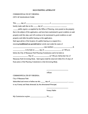 Fillable Online SIGN POSTING AFFIDAVIT COMMONWEALTH OF VIRGINIA CITY ... Fax Email Print - pdfFiller
