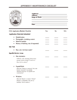 Fillable Online hopewellva APPENDIX F MAINTENANCE CHECKLIST ...