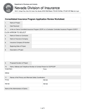 Fillable Online doi nv Consolidated Insurance Program bApplicationb Review Worksheet - doi nv ...
