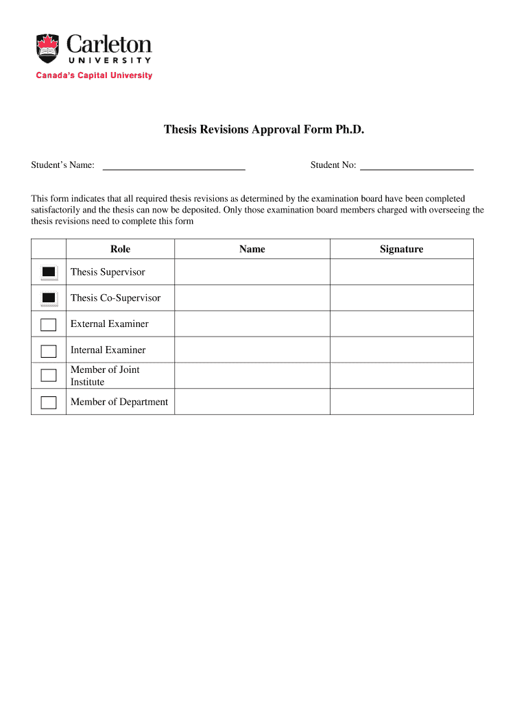 Fillable Online Thesis Revisions Approval Form Fax Email Print - pdfFiller
