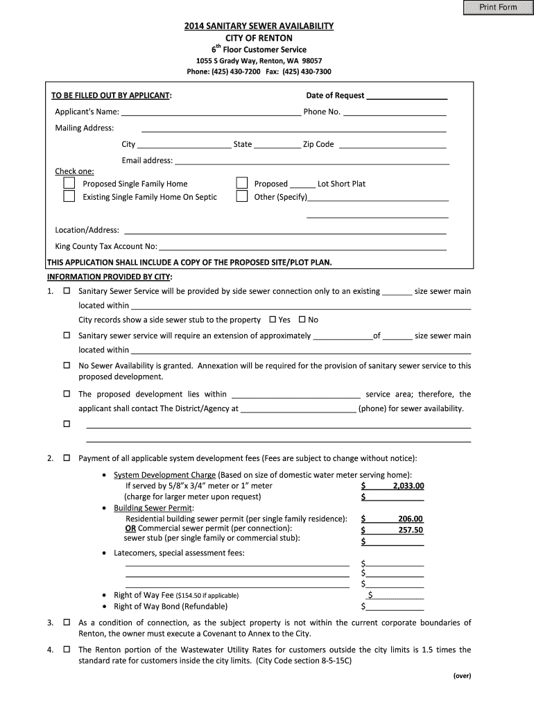 Fillable Online Sanitary Sewer Availability Form Fax Email Print ...