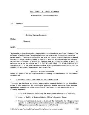 Fillable Online rentonwa STATEMENT OF TENANT'S RIGHTS Condominium ...