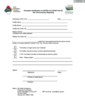 Fillable Online ecy wa Exemption Notification for EPCRA 312 (SARA Title III) Fax Email Print ...