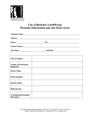 Fillable Online ci berkeley ca YouthWorks Job Order Form in Acrobat ...