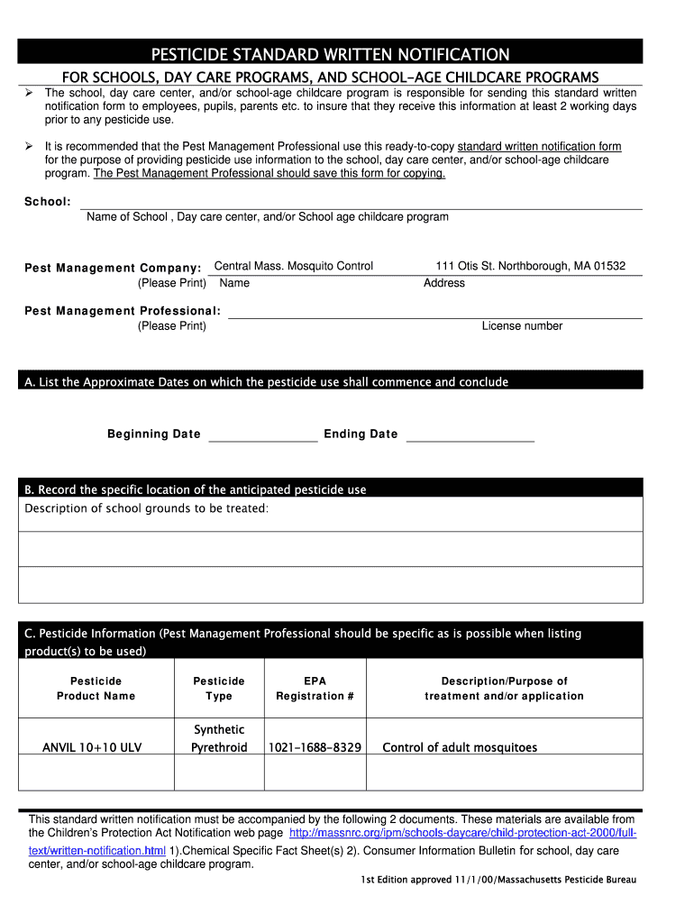 Fillable Online Pesticide Standard Written Notification for Schools and ...