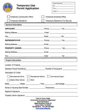 Fillable Online yucca-valley TEMPORARY USE PERMIT APPLICATION AND ...