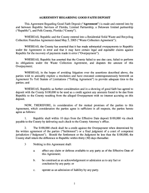 Fillable Online AGREEMENT REGARDING GOOD FAITH DEPOSIT Fax Email Print ...