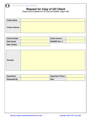 Fillable Online ba uoregon Request for Copy of UO Check - UO Forms Fax ...