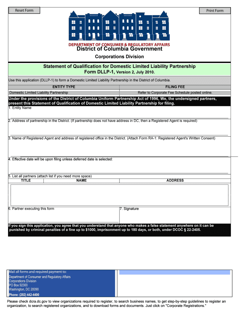 Fillable Online Statement of Qualification for Domestic Limited ...