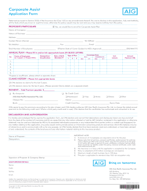 Fillable Online Corporate Assist Application Form - AIG Fax Email Print ...