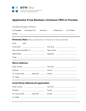 Fillable Online htwchur Application Form Bachelor of Science FHO in ...