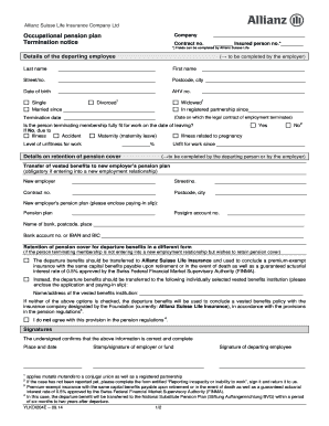 Fillable Online allianz Occupational pension plan Termination notice ...