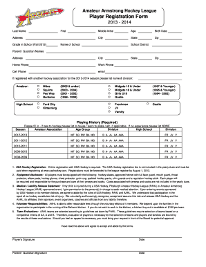 Fillable Online 2014 Tryouts Player Registration Form - Armstrong ...