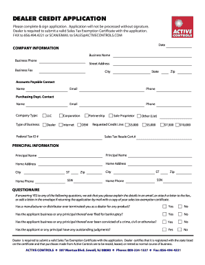 Fillable Online DEALER CREDIT APPLICATION - Active Controls Fax Email ...