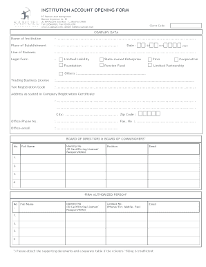 Fillable Online sam co INSTITUTION ACCOUNT OPENING FORM - Samuel Aset ...