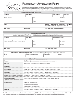 Fillable Online PARTICIPANT APPLICATION FORM - STARS - Steamboat ...