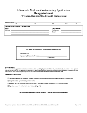 Fillable Online Minnesota Uniform Credentialing Application ... - NAMSS ...