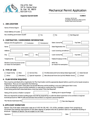 Fillable Online Mechanical Permit Application Instructions - City of St ...