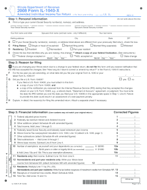 Fillable Online 2008 Form IL-1040-X - Illinois Department of Revenue ...