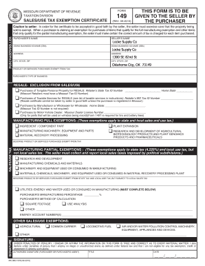Fillable Online Missouri Exemption - Locke Supply Co. Fax Email Print ...