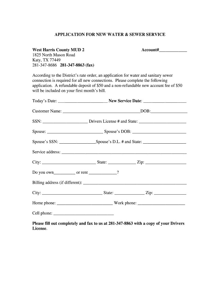 Fillable Online Application for New Water and Sewer Service Fax Email Print - pdfFiller