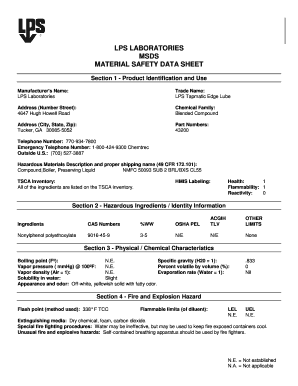 Fillable Online LPS LABORATORIES MSDS MATERIAL SAFETY DATA SHEET ...