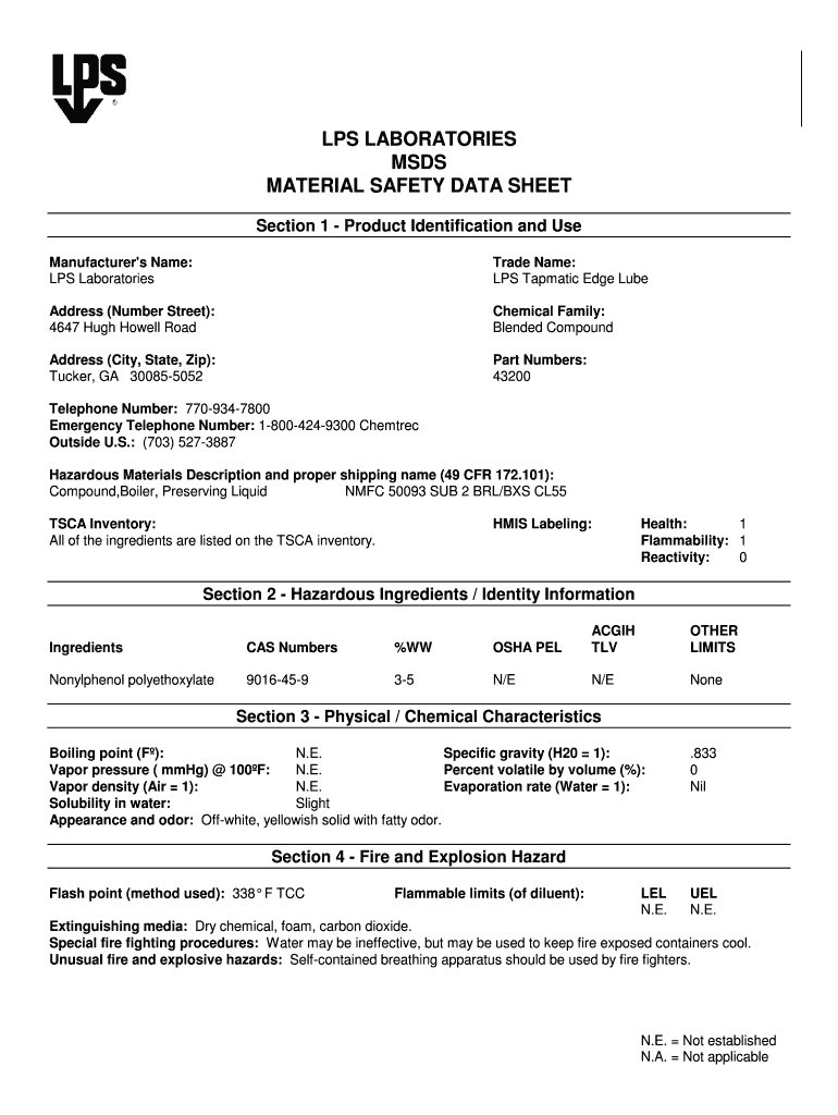 Fillable Online MATERIAL SAFETY DATA SHEET Fax Email Print - pdfFiller