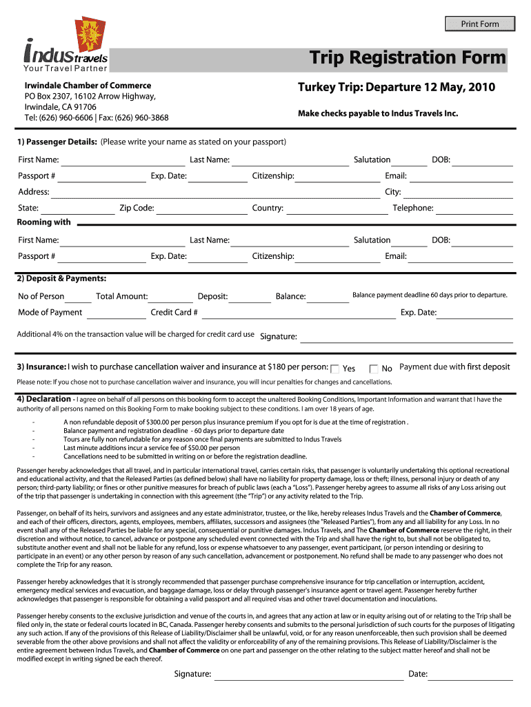 Fillable Online Turkey Trip: Departure 12 May, 2010 Fax Email Print ...