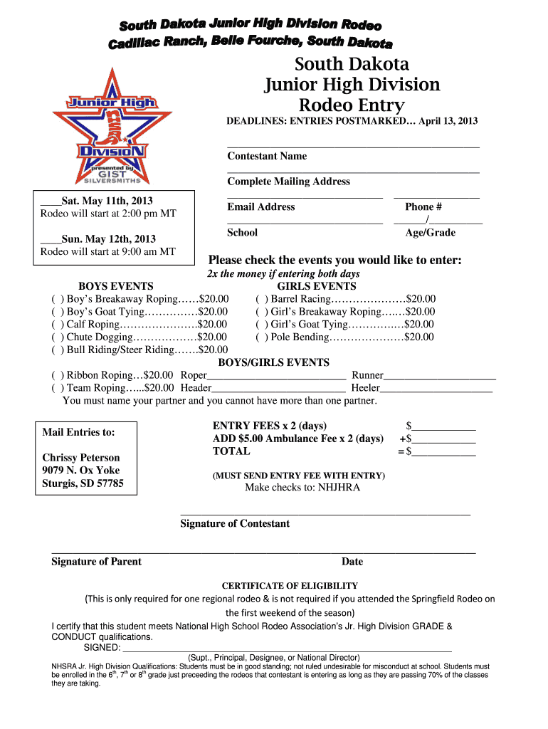 Fillable Online Rodeo Entry Form Fax Email Print - pdfFiller